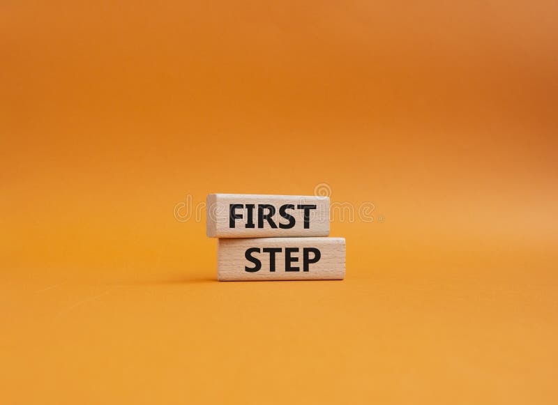 First Step Symbol. Wooden Blocks with Words First Step. Beautiful Grey ...