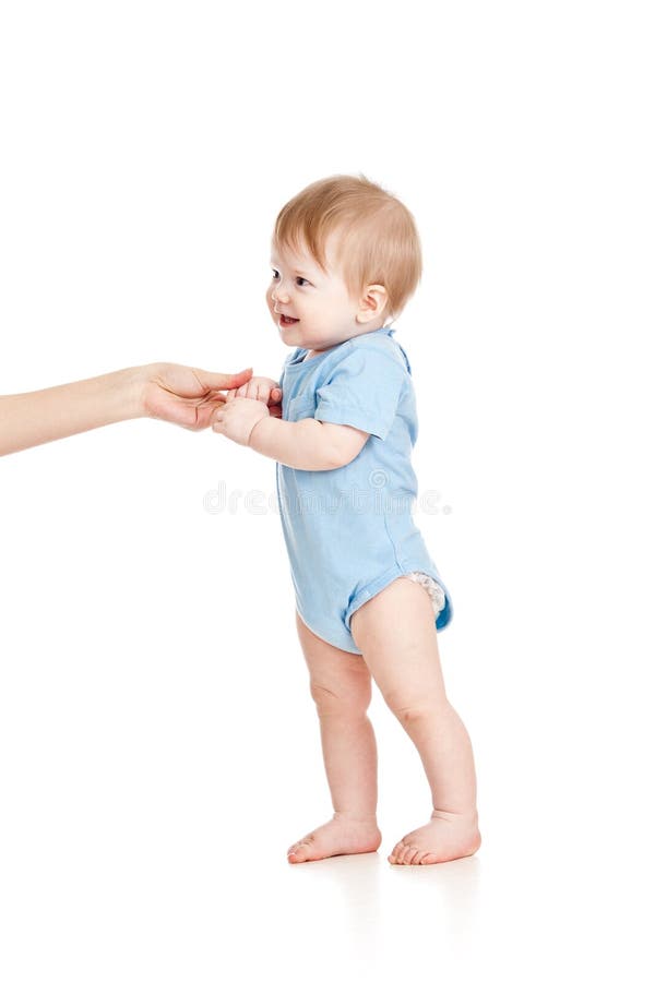 Baby Girl Doing First Steps with Help of Mother Stock Image - Image of ...