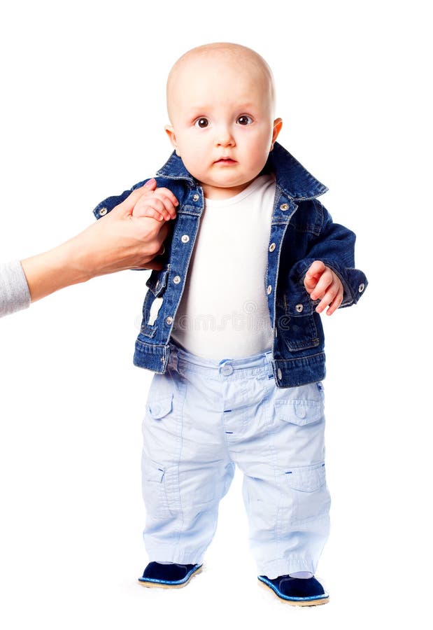 First Steps. Baby Learning To Walk Stock Image - Image of jacket ...