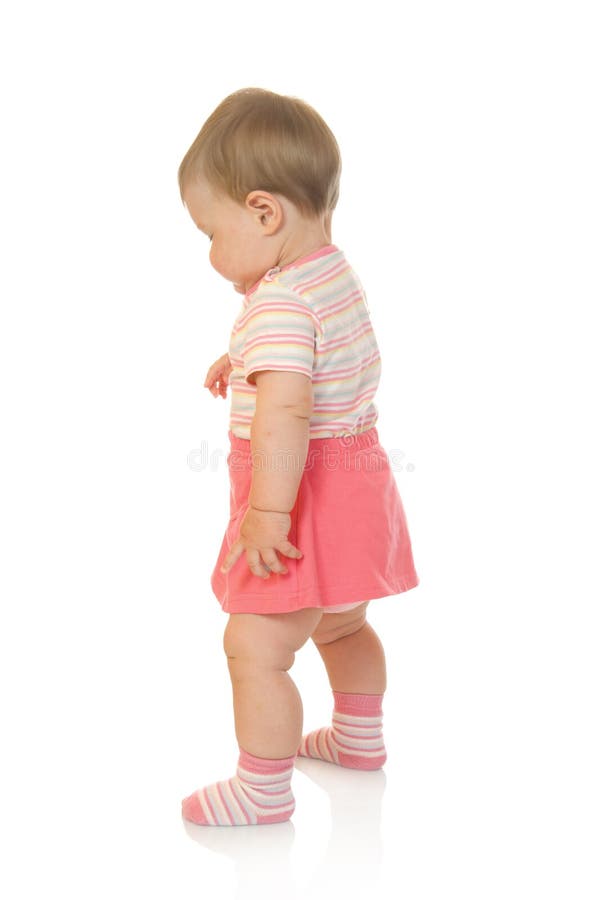 First Steps of Small Baby in Red Dress #2 Stock Image - Image of ...