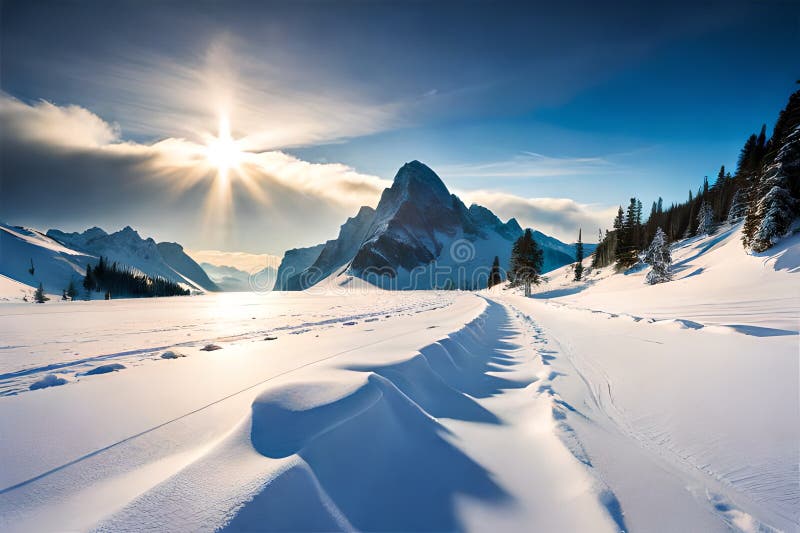First Sun Light in the Behind the Mountain Beautiful Landscape. Stock ...