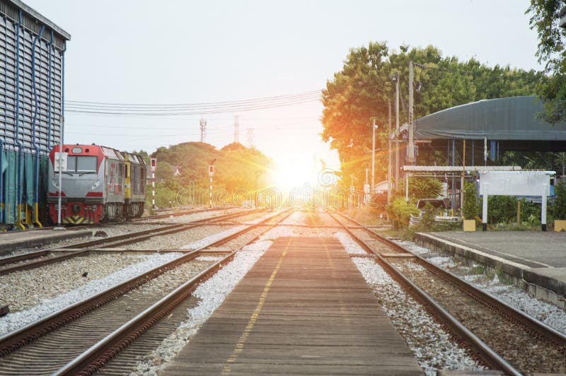 First Sunlight at the Train Station Stock Image - Image of america ...
