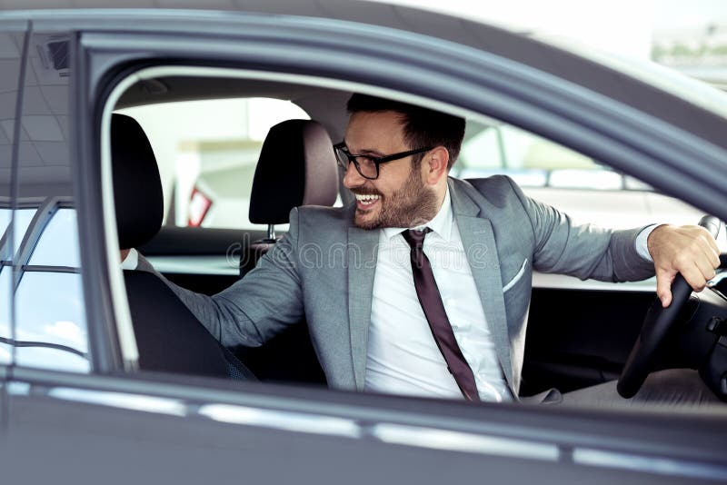 First Test Drive a New Car. Businessman Ready To Make First Test Drive ...