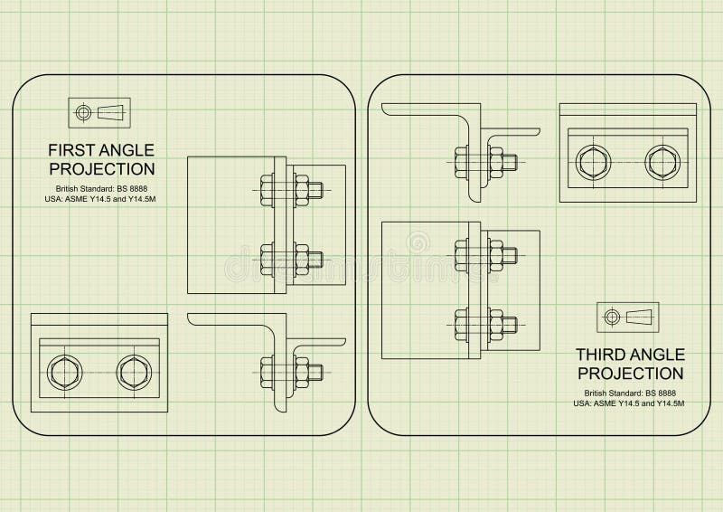 First and Third Angle Orthographic Projection Stock Vector ...