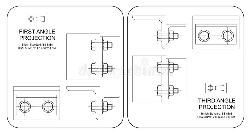 First and Third Angle Orthographic Projection Stock Vector ...