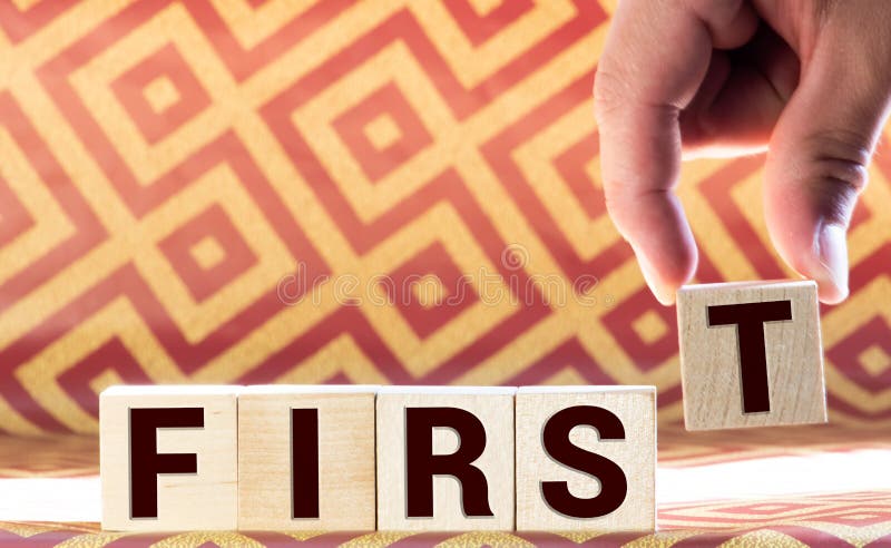 FIRST Word Made with Wood Building Blocks Stock Image - Image of ...
