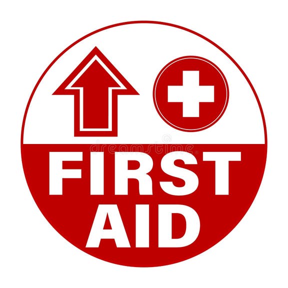 First Aid. Circle Floor Sign with Directional Arrow, Medical Cross and ...