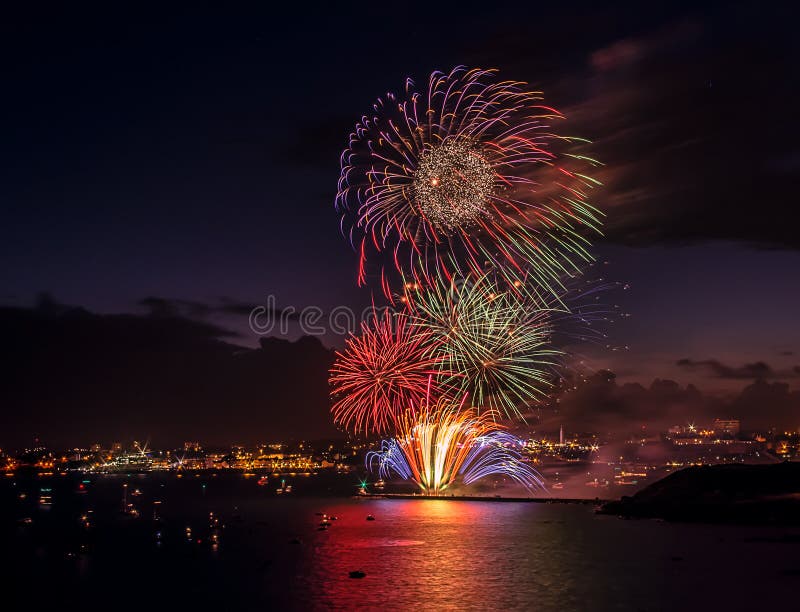 Colorful Fireworks Over Sea Stock Photo - Image of cheerful, holidays ...