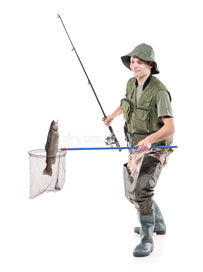 Fischer, Der Einen Fisch in Ein Fischernetz Setzt Stockbild - Bild von ...
