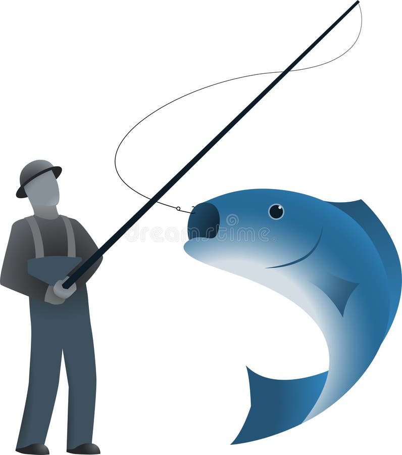 Fischer Und Ein Fisch Auf Haken Vektor Abbildung - Illustration von ...