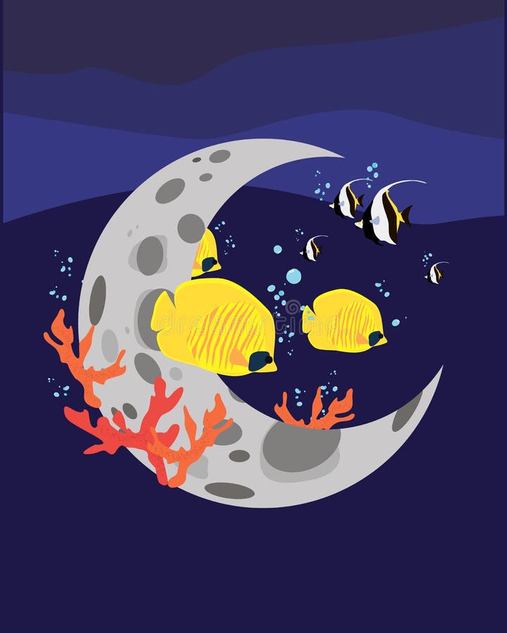 Fish on Abstract Moon Imaginary Vector Design Stock Vector ...