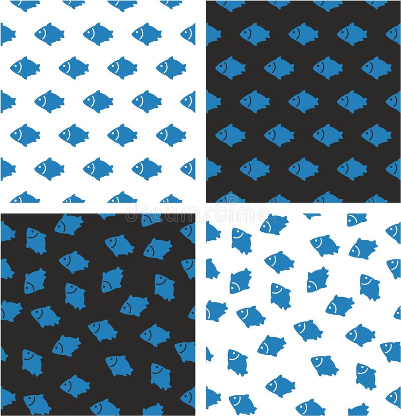 Fish Aligned & Random Seamless Pattern Blue Color Set Stock Vector ...