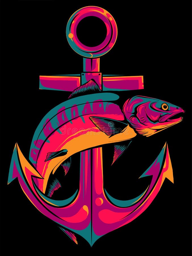Fish Anchor Vector Illustration Line Art Quality Stock Vector ...