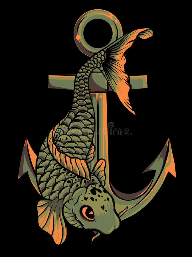 Fish Anchor Vector Illustration Line Art Quality Stock Vector ...