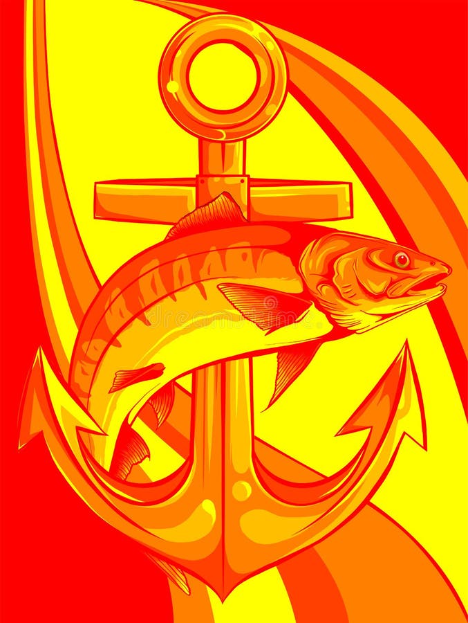 Fish Anchor Vector Illustration Line Art Quality Stock Vector ...