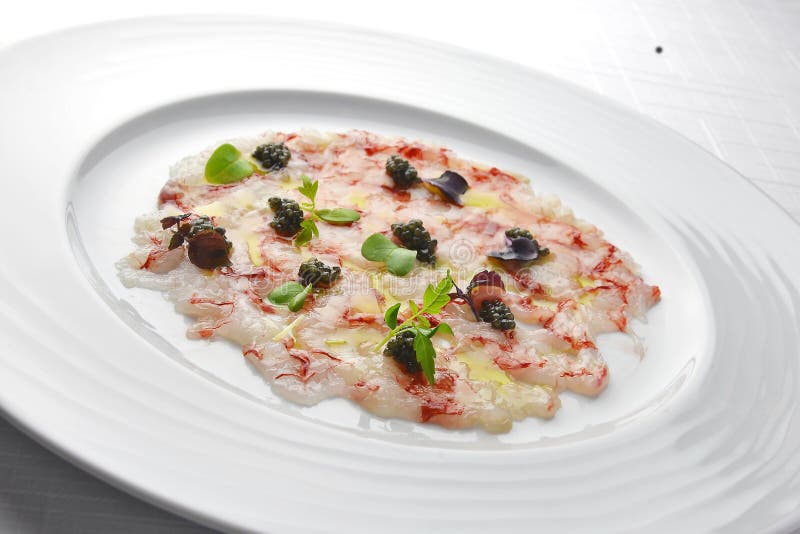 Fish Appetizer Carpaccio of Red Prawns and Caviar 2 Stock Photo - Image ...