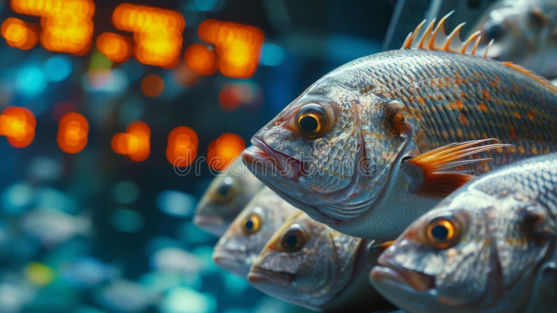 Fish in Aquarium with Vibrant Lights and Reflections Stock Photo ...