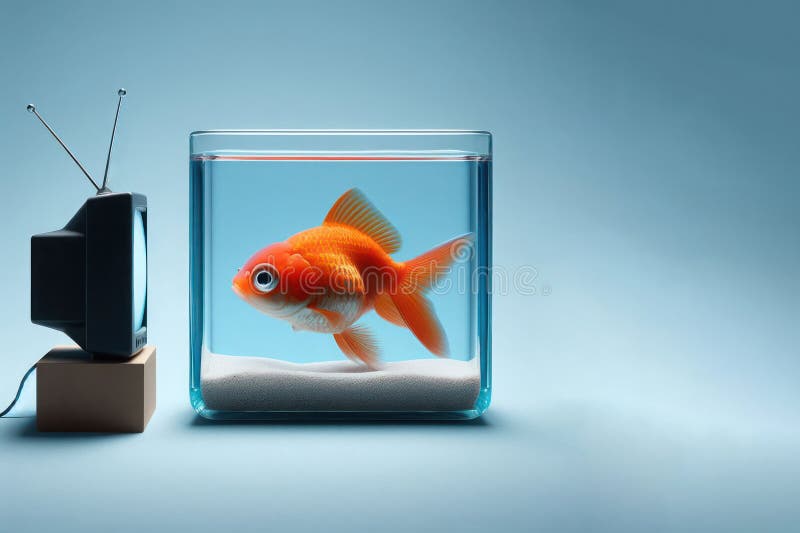 Fish from an Aquarium Watching TV. Space for Text. Stock Photo - Image ...