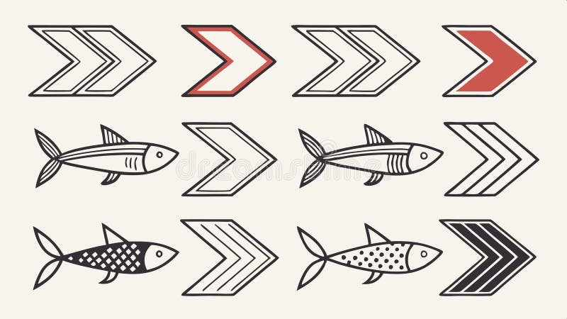 Fish Arrow Pointers Set, Direction Arrows, Fish Icons, and Navigation ...