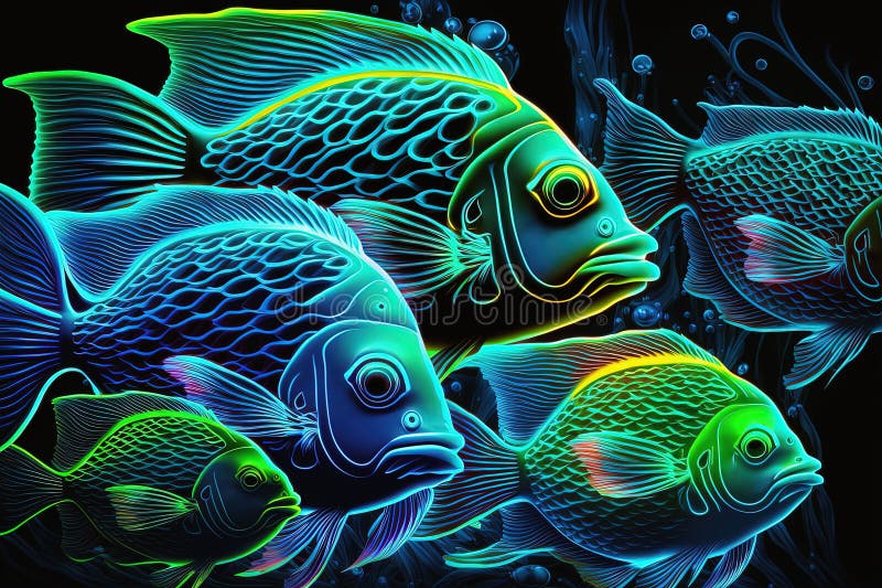Fish Background in Blue and Green Neon Colors. Shoal of Fish Pattern ...