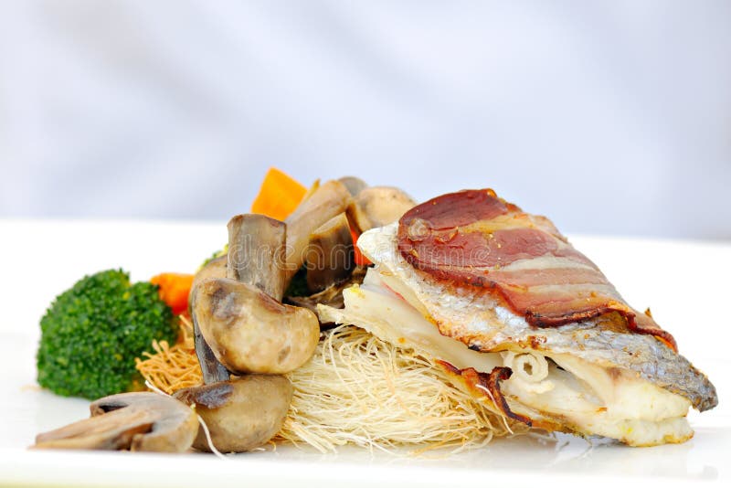 Fish bacon and vegetables stock photo. Image of fusion - 25535498
