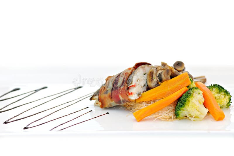 Fish bacon and vegetables stock image. Image of meat - 25630185