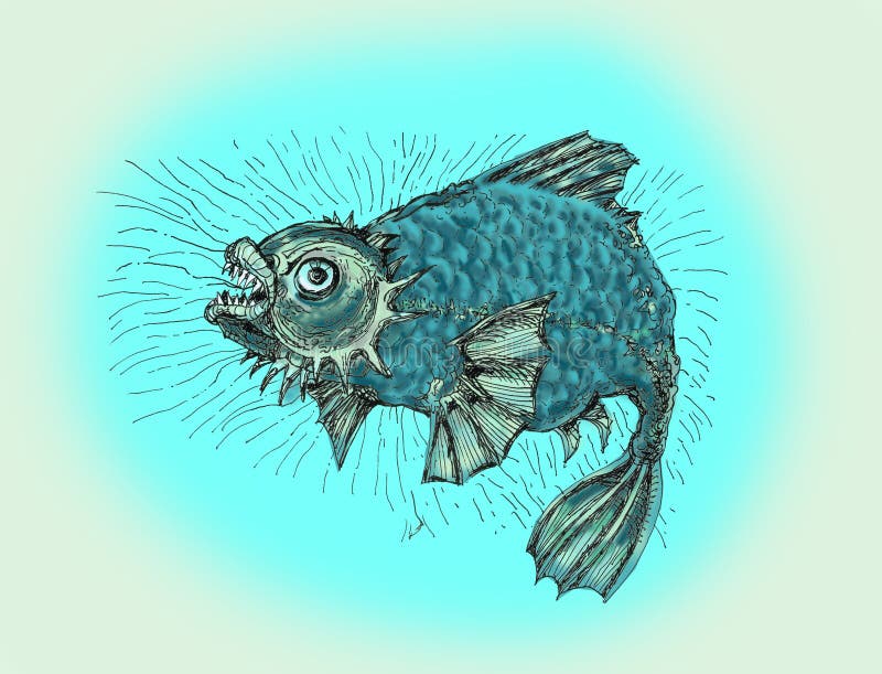 The Evil Fish Tries To Kill the Sad and Scared Little Fish, Doodle Icon ...