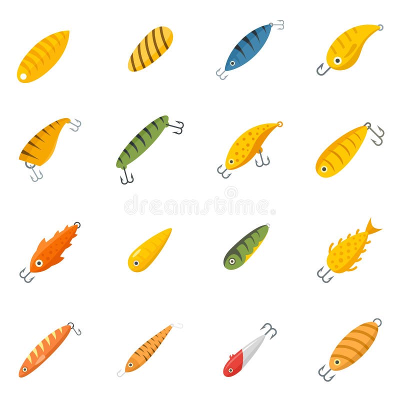 Fish Bait Icons Set Flat Vector Isolated Stock Vector - Illustration of ...