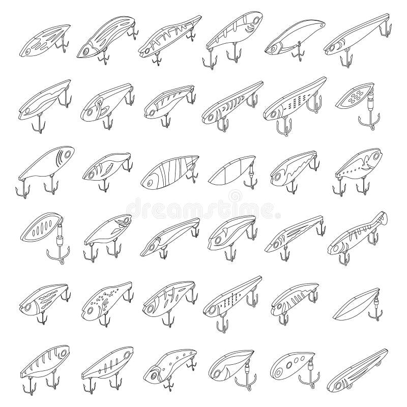 Fish Bait Icons Set Vector Outline Stock Illustration - Illustration of ...