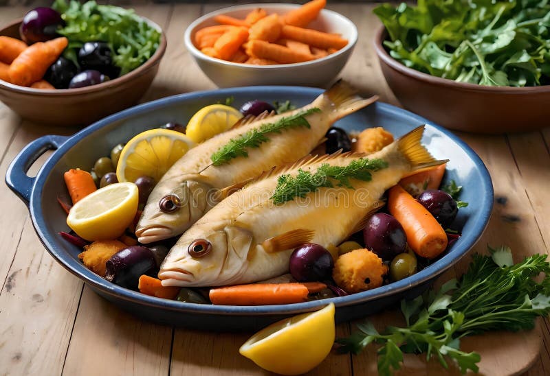 Fish Baked with Beets and Carrots in a Ceramic Form Stock Image - Image ...