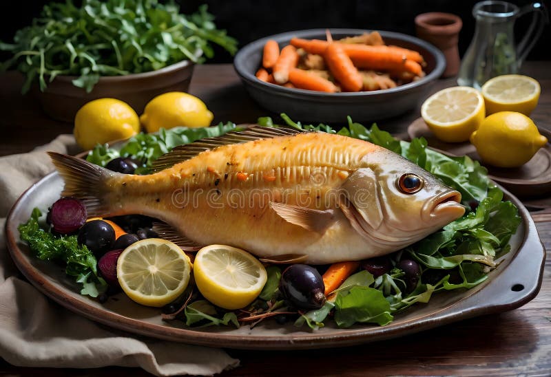 Fish Baked with Beets and Carrots in a Ceramic Form Stock Photo - Image ...