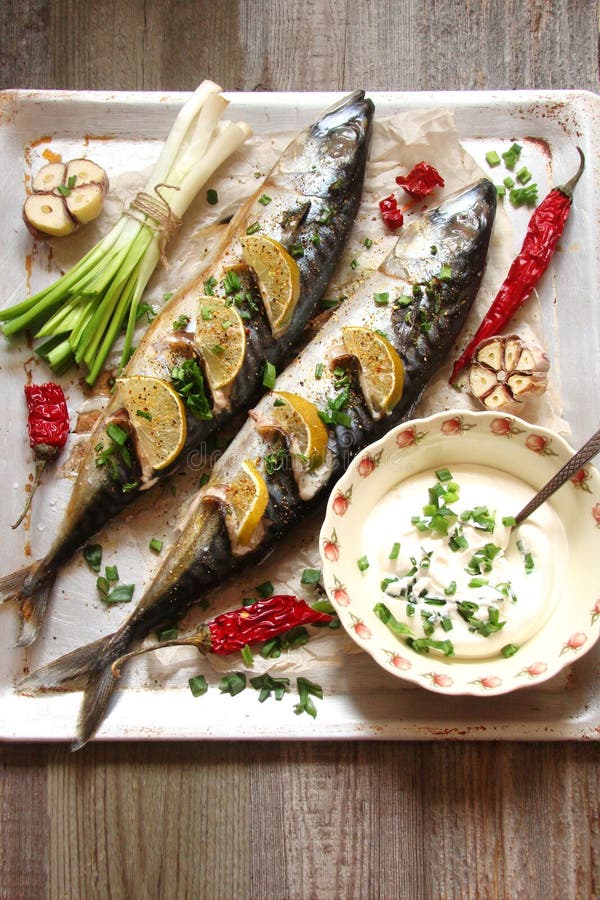 Fish Baked with Lime, Peppers and Spices Stock Photo - Image of menu ...