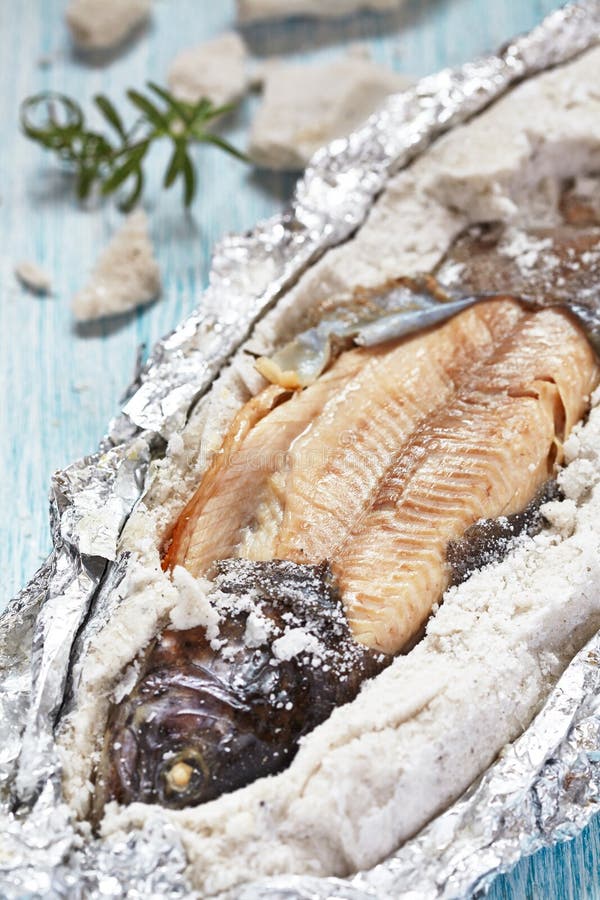 Fish baked in salt stock photo. Image of delicious, trout - 41426516