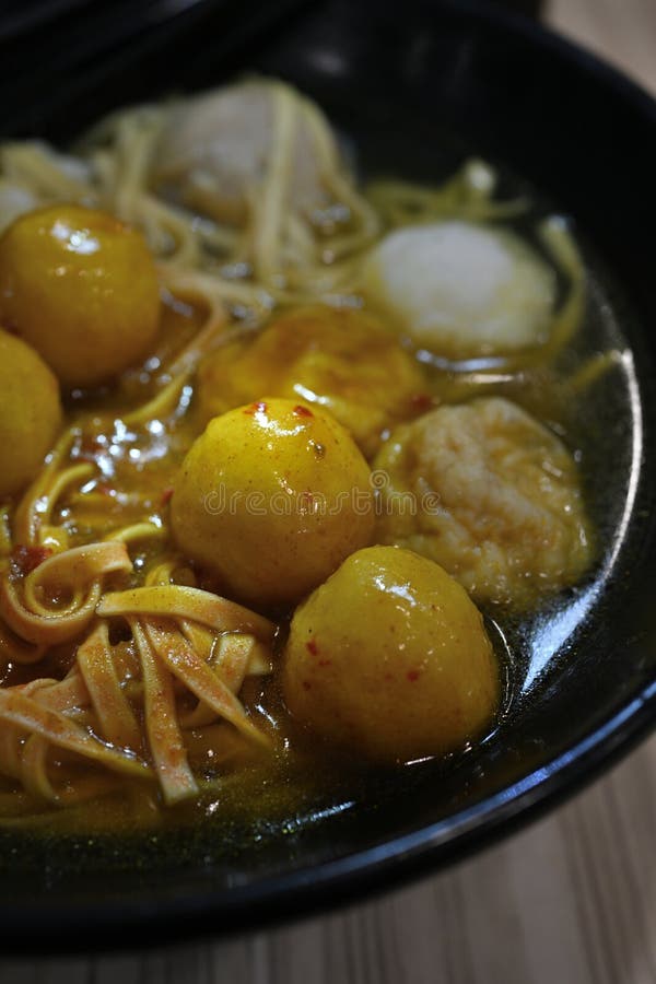 Fish Ball Wonton Noodle Chilli Sauce Stock Image - Image of stick ...