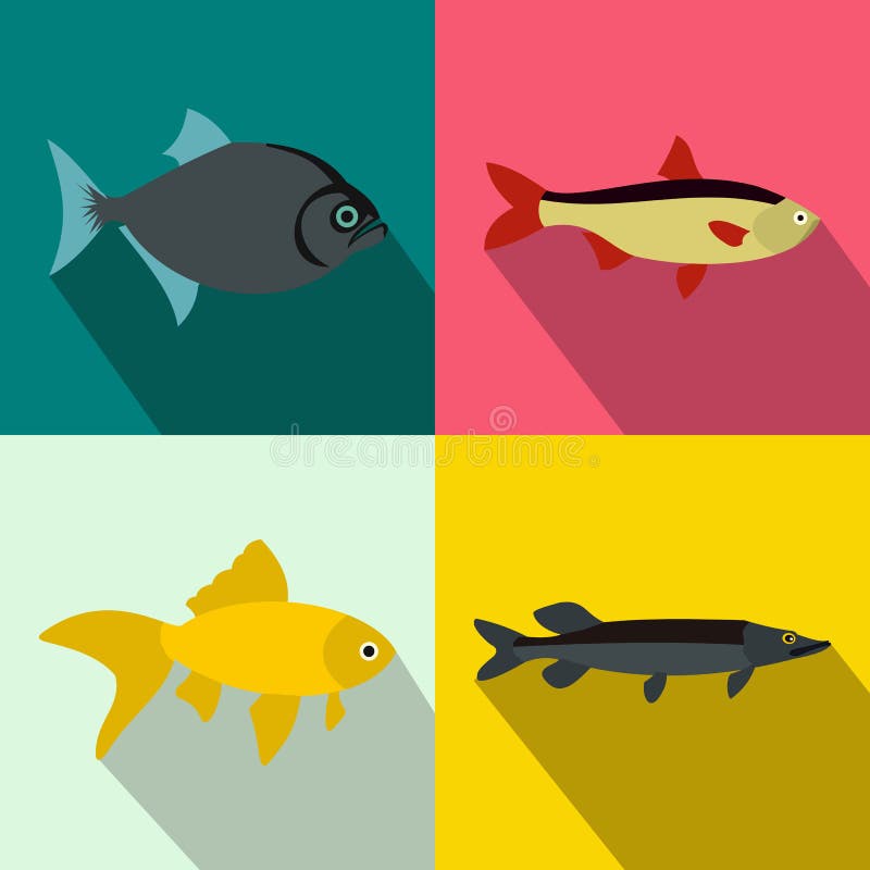 Fish Banners Set, Flat Style Stock Illustration - Illustration of ...