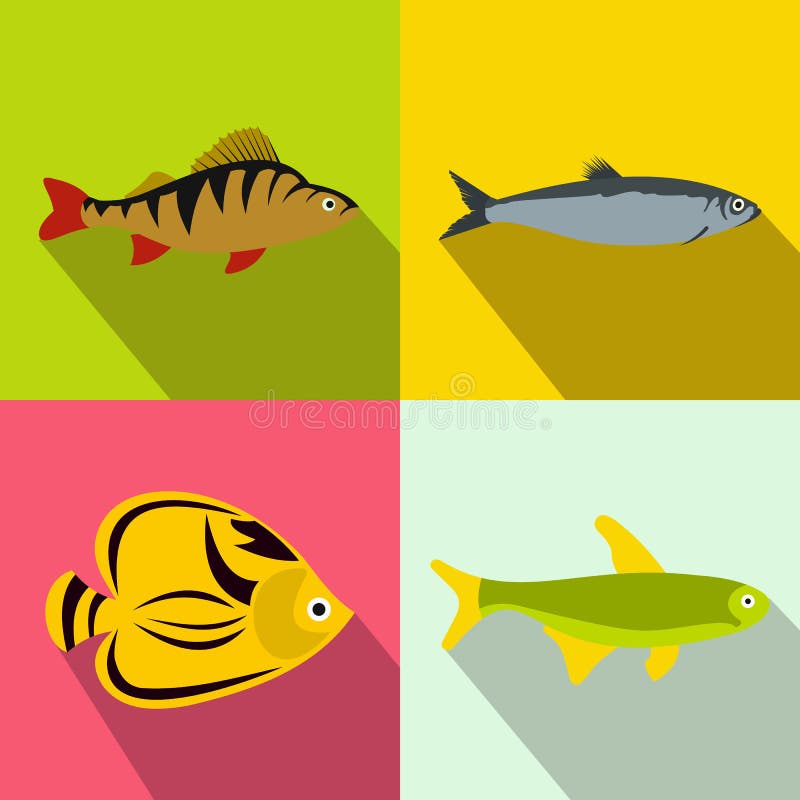 Fish Banners Set, Flat Style Stock Illustration - Illustration of ...