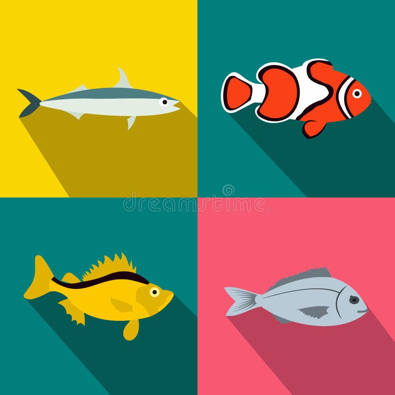 Fish Banners Set, Flat Style Stock Vector - Illustration of fauna ...