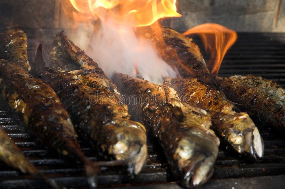 Fish Barbecue - Fish on Fire Stock Image - Image of fish, grill: 1005927