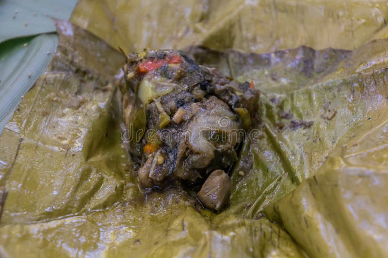 Fish Based Meal in a Banana Leaf, La Stock Photo - Image of banana ...