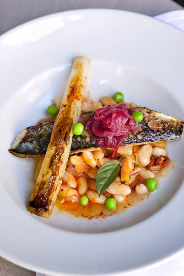 Fish and beans stock image. Image of fillet, leek, gastronomy - 40234605