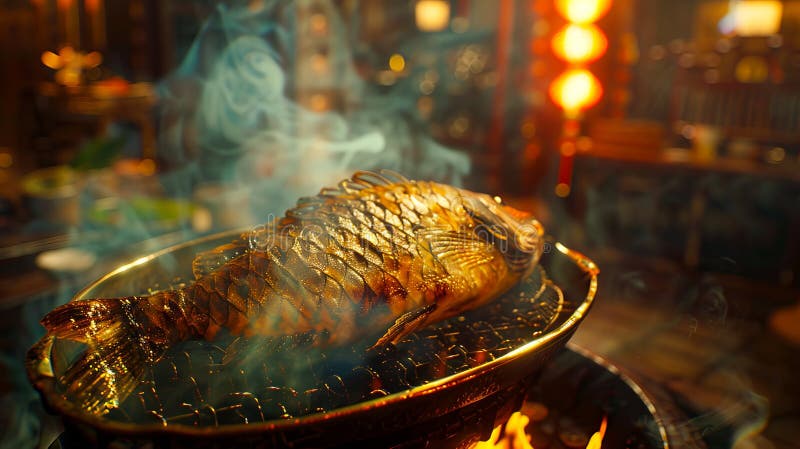 A Fish is Being Cooked in a Pot on a Stove Stock Photo - Image of smoke ...