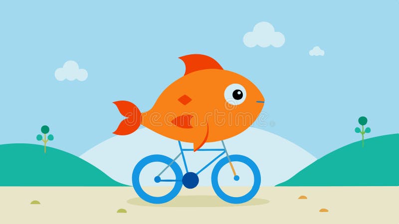 Fish on a Bicycle a Whimsical Illustration of a Bright Orange Fish ...