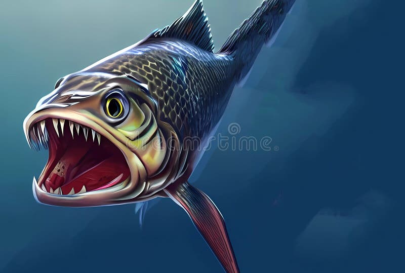 Fish with Big Teeth on a Dark Background. 3d Illustration. Generative ...