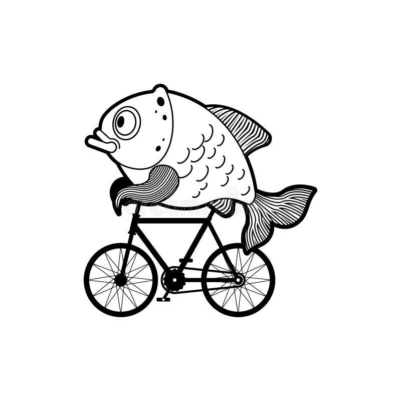 Fish on Bike. Carp on Bicycle Cartoon Stock Vector - Illustration of ...