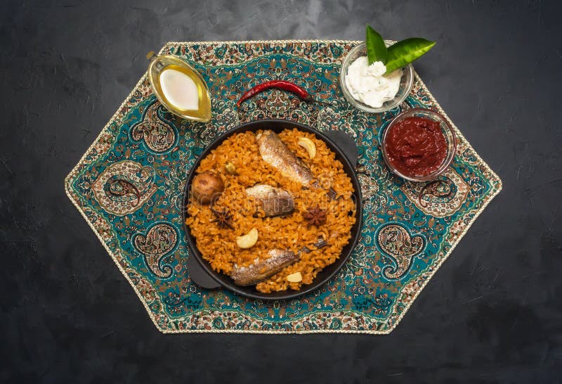 Fish Biryani. Saudi Arabian Fish Kabsa. Top View. Stock Photo - Image ...
