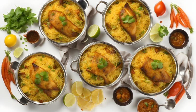 Fish Biryani Top Down View, Isolated on White Stock Illustration ...