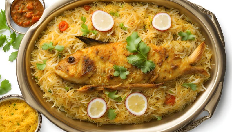 Fish Biryani Top Down View, Isolated on White Stock Illustration ...