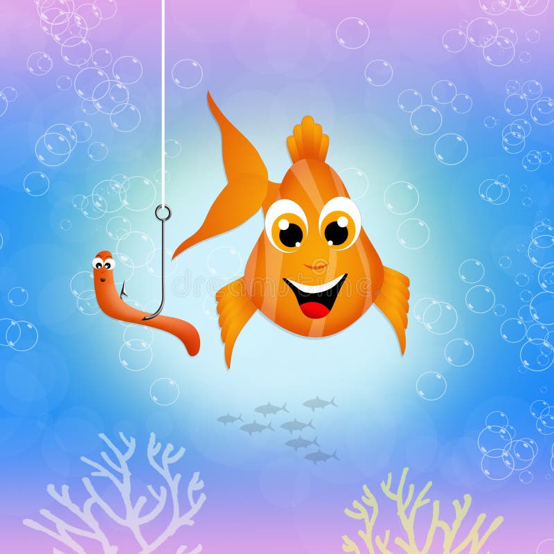 Fish bites the hook stock illustration. Illustration of smile - 52868293