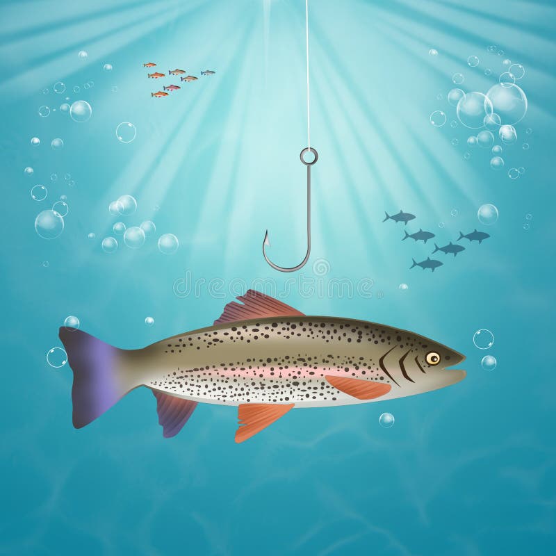Fish Bites the Hook in the Sea Stock Illustration - Illustration of ...