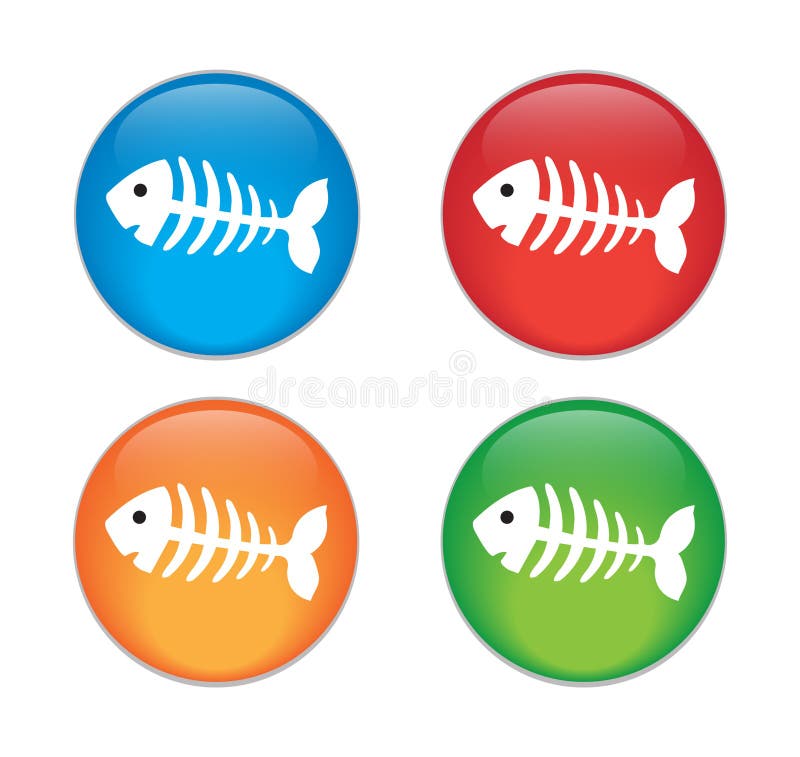 Fish Bone, Fish Skeleton Glass Button Icon Set Stock Vector ...